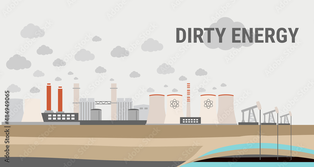 Ecological concept of dirty energy consumption by source. Nonrenewable ...