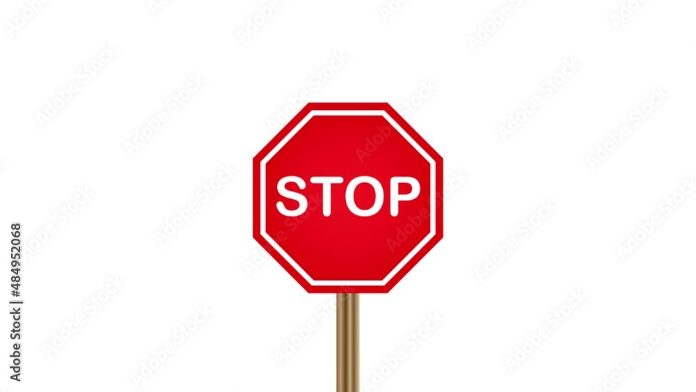 Stop sign animation with white background. Red and white stop sign. The ...