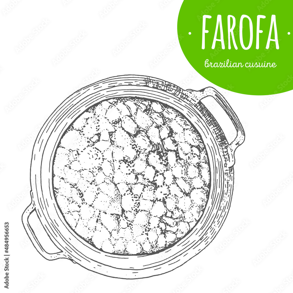 Farofa top view vector illustration. Brazilian cuisine. Linear graphic ...