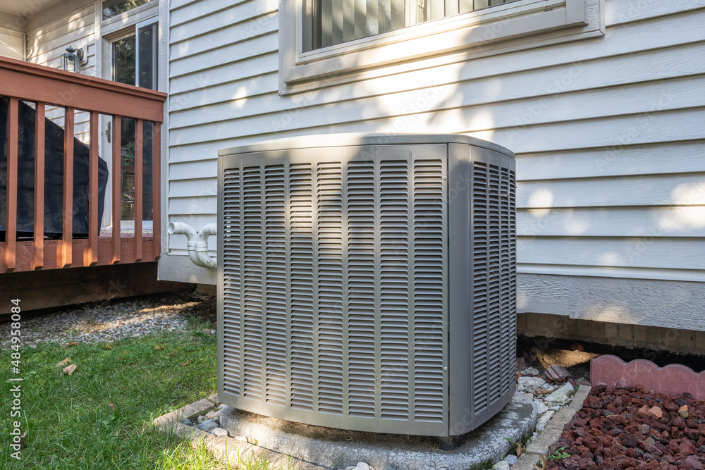 residential air conditioner has new condenser installed Stock Photo ...
