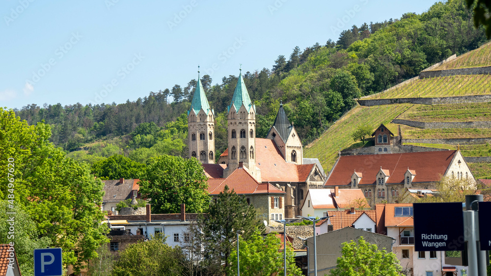 View of the historic town of Freyburg on the Unstrut river with the ...