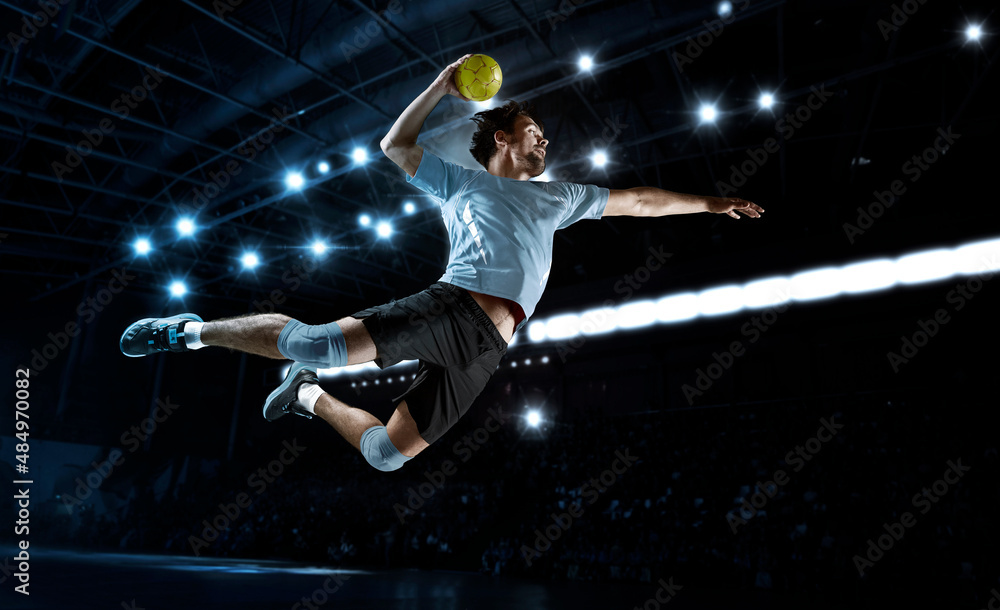Handball player players in action Stock Photo | Adobe Stock