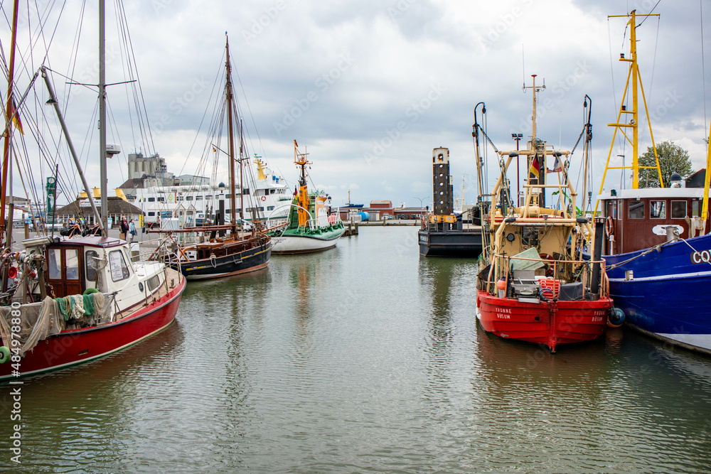 Foto de Buesum, Germany-May,17 View of the old port of the city of ...