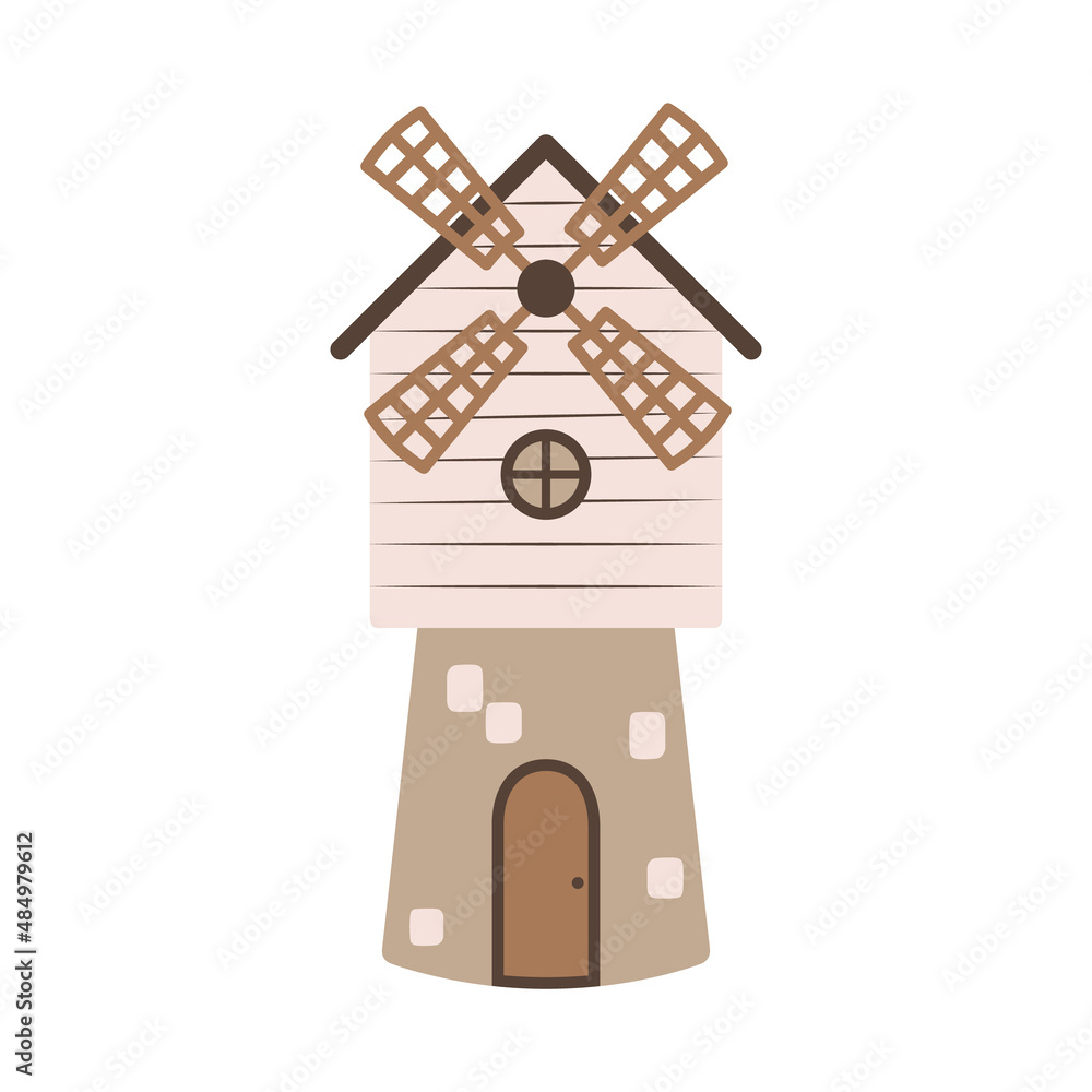 Cute cartoon mill. Simple flat icon in the Scandinavian style ...