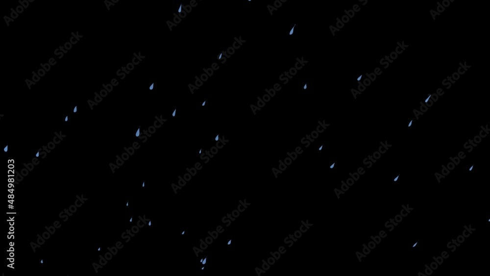 simple animation of rain with big blue drops, cartoon, on isolated ...