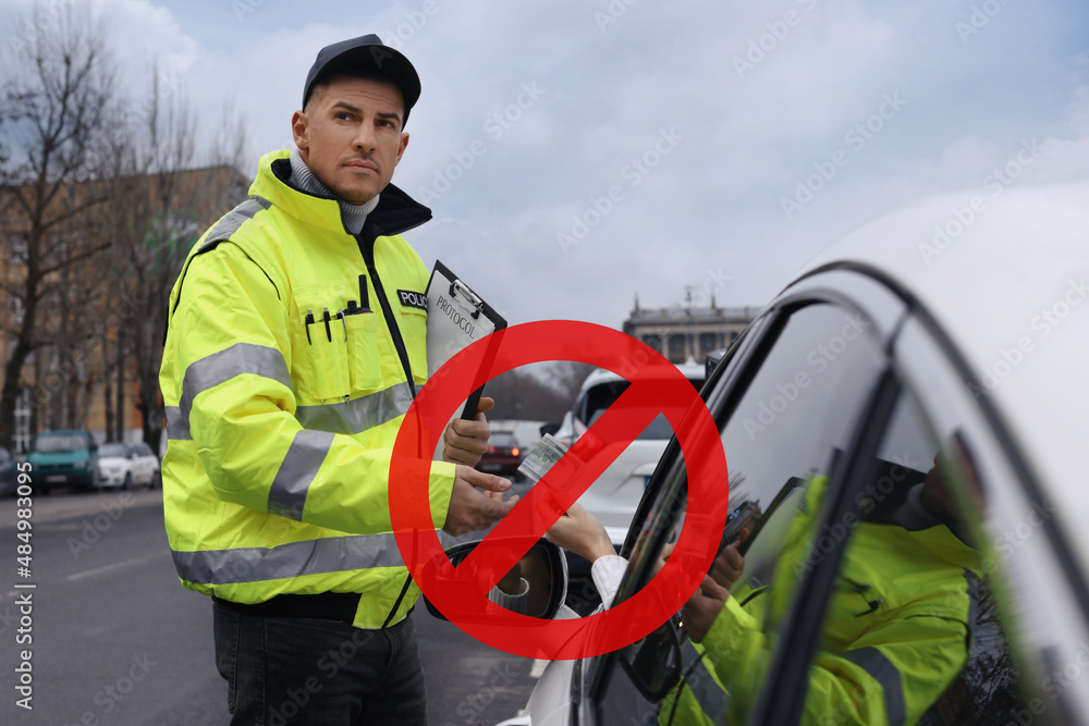 Stop corruption. Illustration of red prohibition sign and woman giving ...
