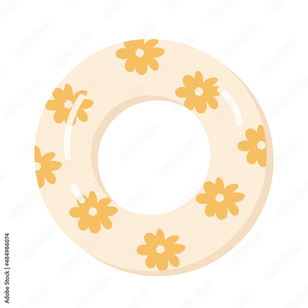 Vintage rubber ring with yellow flowers. Swimming ring. Summer, beach ...