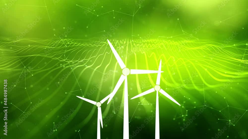 Wind plant clean energy loop animation on green abstract electricity background. Stock Video ...