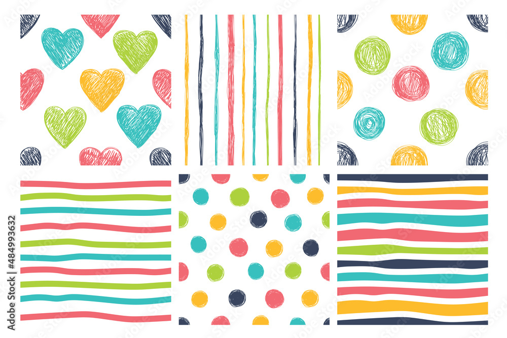 Vector set of 6 seamless patterns. Modern stylish texture. Cute and ...