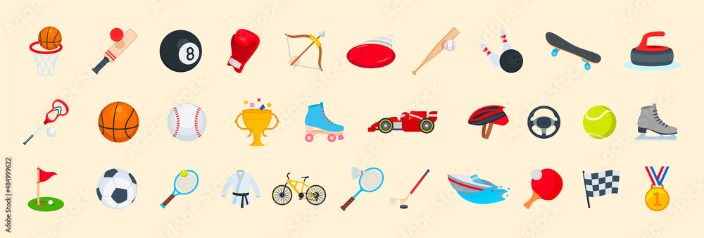All type of sports, recreation, fitness emojis, emoticons, stickers ...