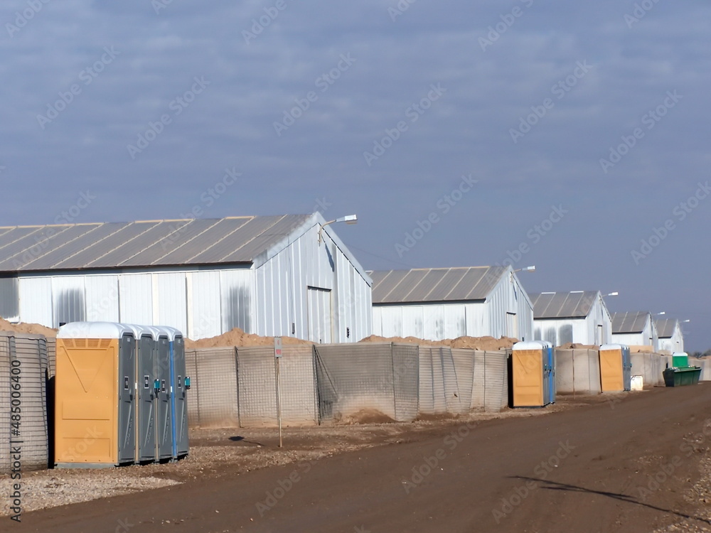 Row of warehouses used as barracks buildings in Taji, Iraq Stock Photo ...