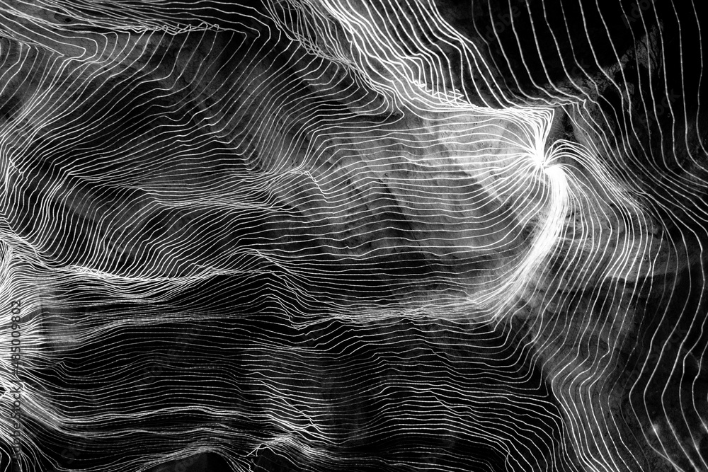 Abstract wave of digital weave lines connecting network dots and dark ...