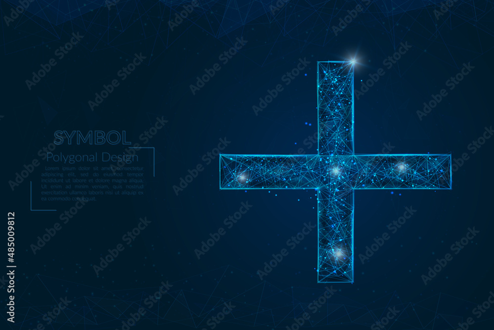 Abstract isolated blue image of a plus or cross sign. Polygonal ...