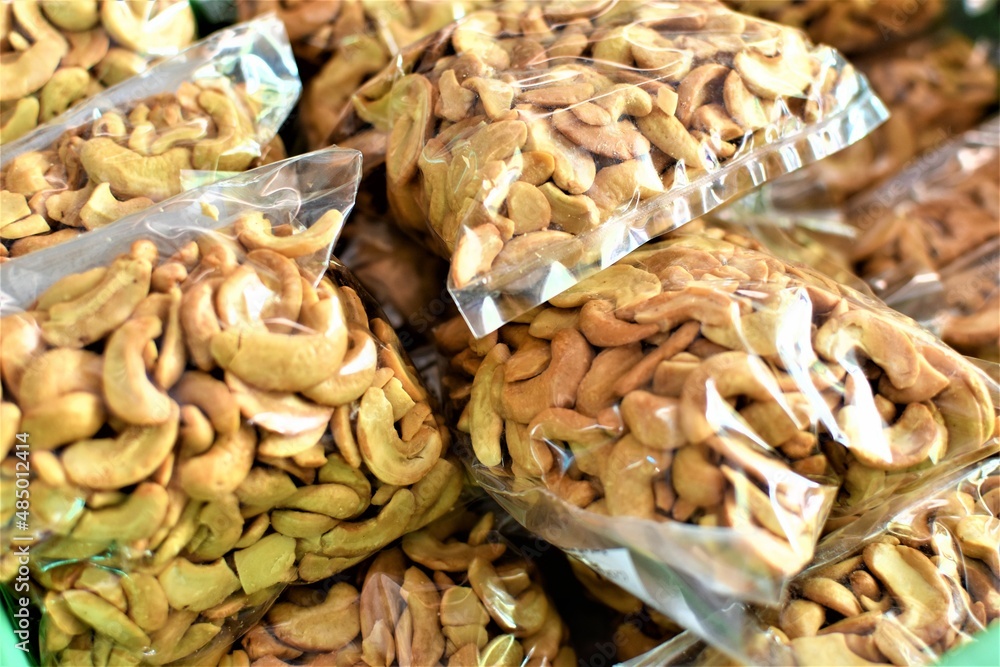 Bags of roasted cashew nuts, a native product of Coron island in ...