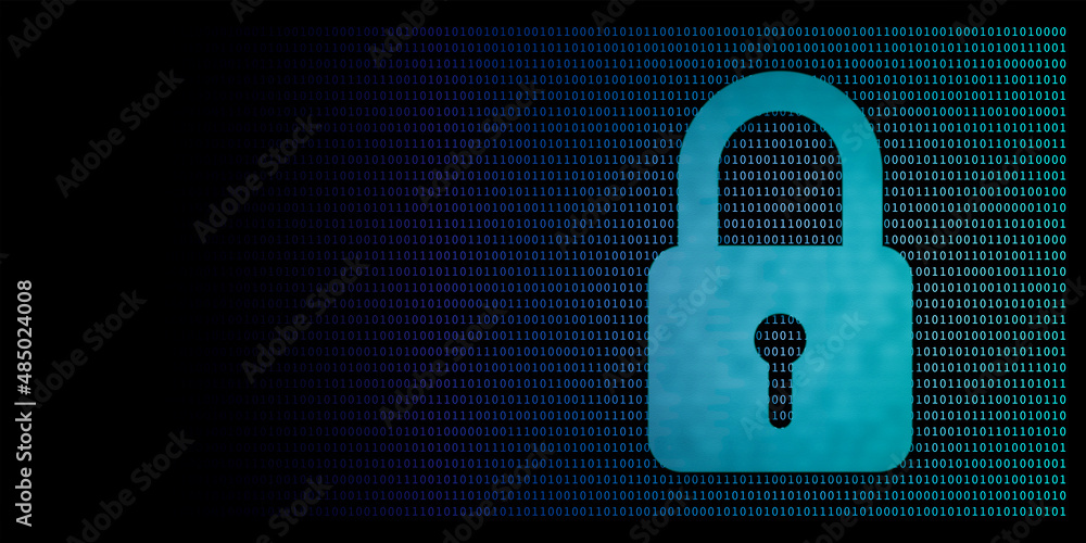 Digital security concept by binary code drawing a padlock blue green ...