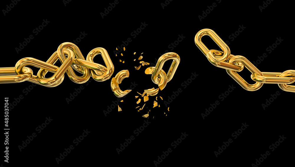 Ilustrace „gold golden chain breaking in pieces horizontal isolated in ...