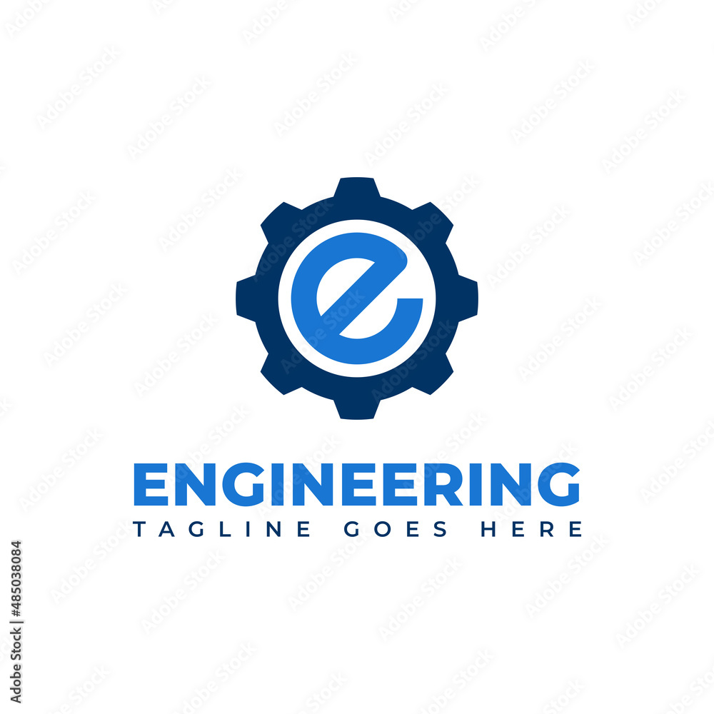 Engineering logo vector with gear and letter E Stock Vector | Adobe Stock