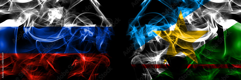 Russia, Russian vs Brazil, Brazilian, Roraima flags. Smoke flag placed ...