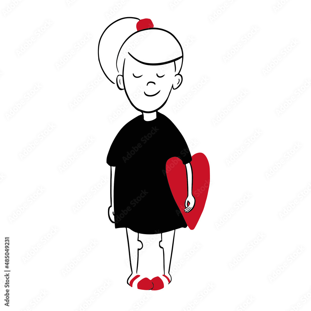 Cartoon character girl holding heart shape. Vector EPS Stock Vector ...