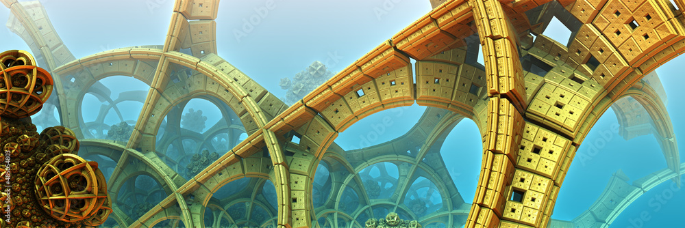 Golden construction and structures, abstract fantastic shapes of ...