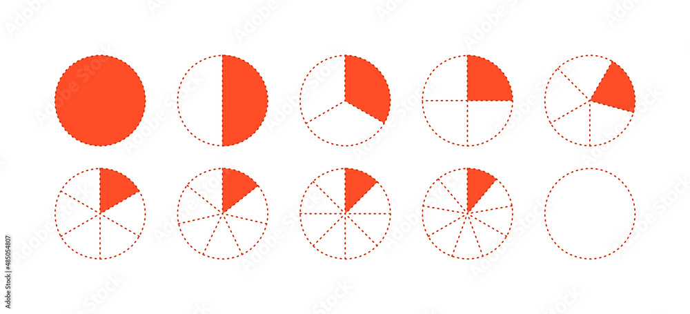Fractions for education. Infographic pie divided into slices. Circle ...