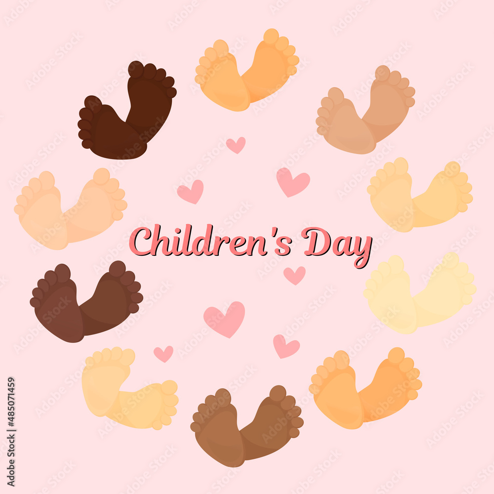 prints of infant feet of children with different skin color in a circle ...