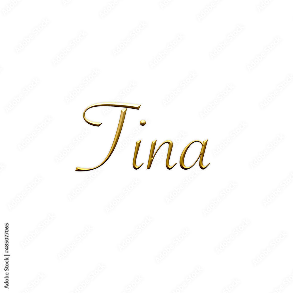 Tina - Female name . Gold 3D icon on white background. Decorative font ...