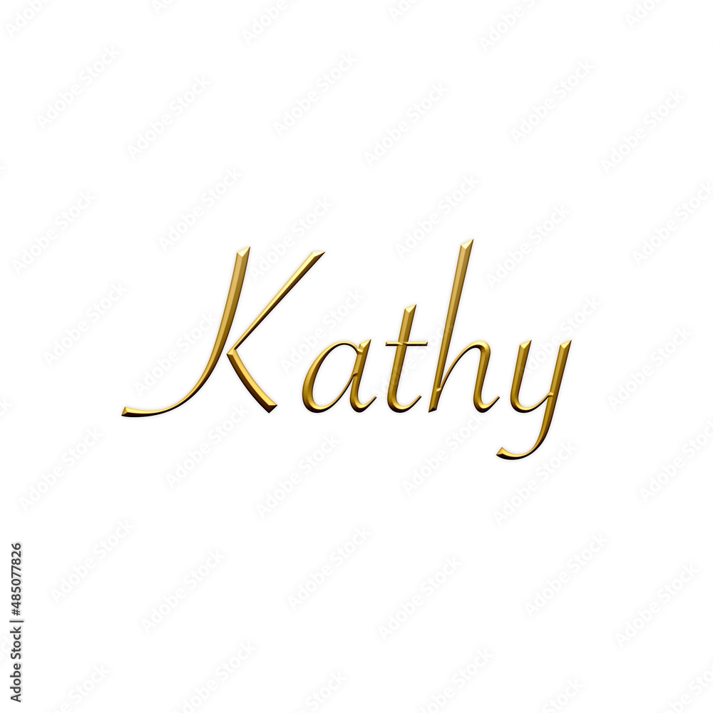 Kathy - Female name . Gold 3D icon on white background. Decorative font ...