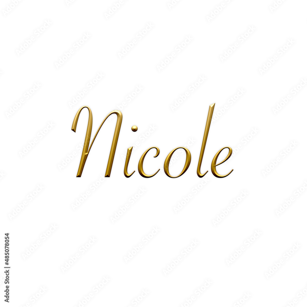 Nicole - Female name . Gold 3D icon on white background. Decorative ...