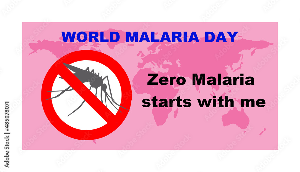 A flat illustration of a poster for World malaria day on a pink world ...