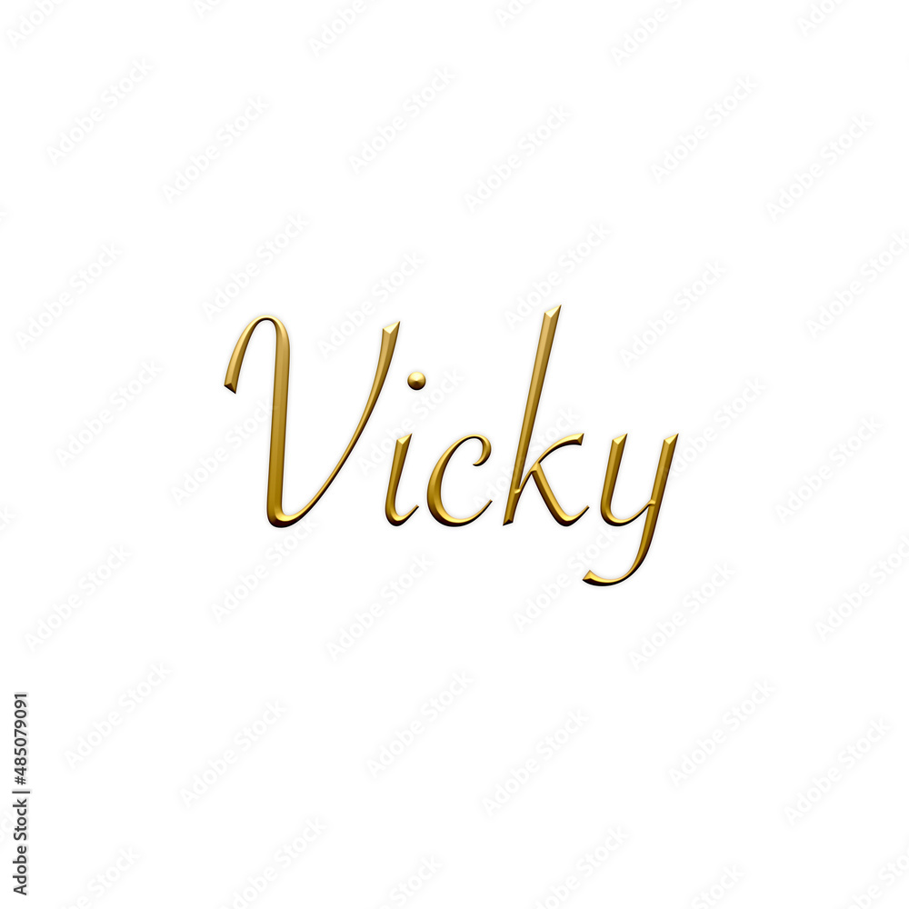 Vicky - Female name . Gold 3D icon on white background. Decorative font ...