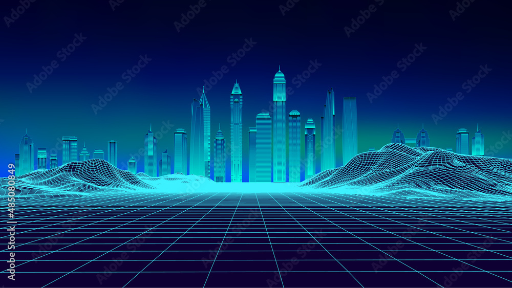 Retro background futuristic landscape 1980s style. Futuristic ...