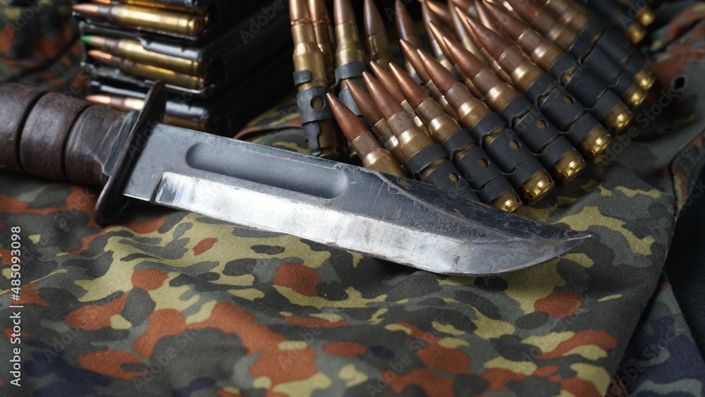 Combat tactical stainless steel fighting knife, leather handle ...