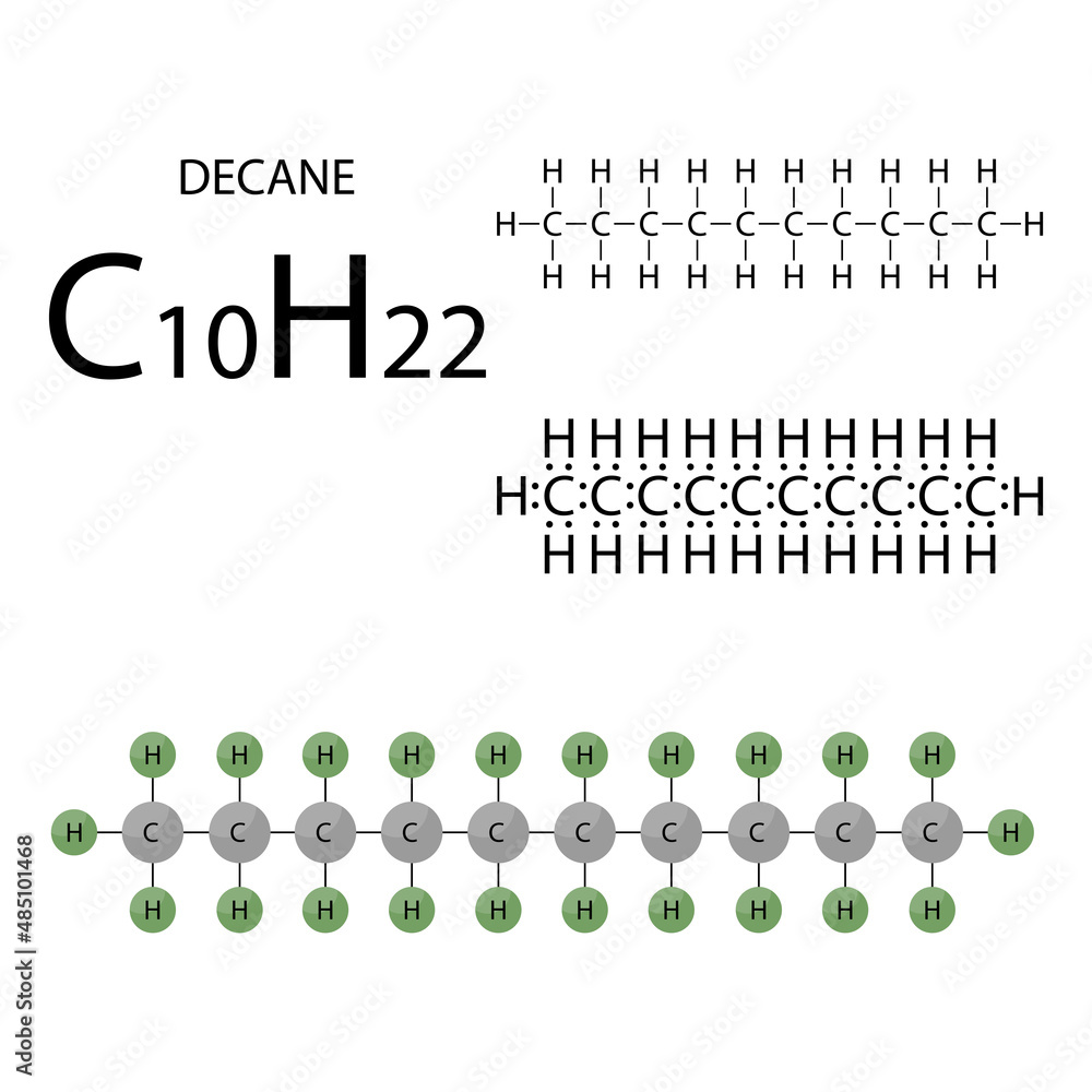 Decane, organic chemical compound, molecule. Stick model, structural ...