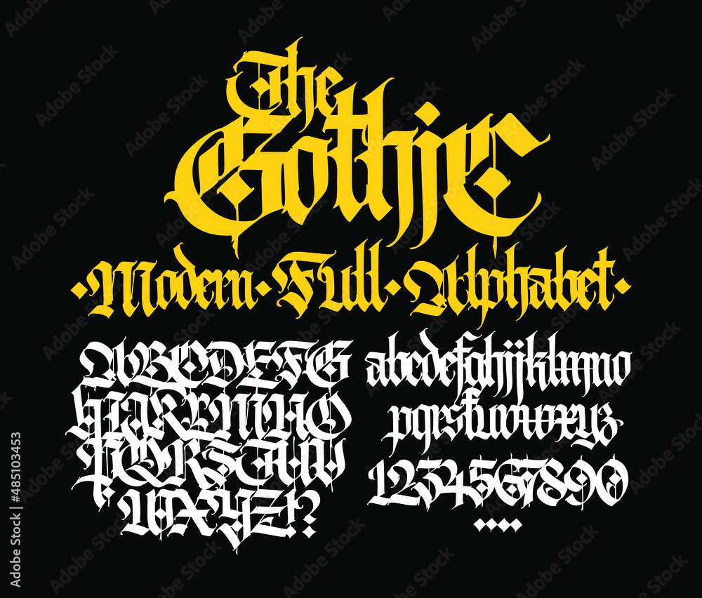 Gothic, English alphabet. Vector. Medieval Latin letters and numbers ...