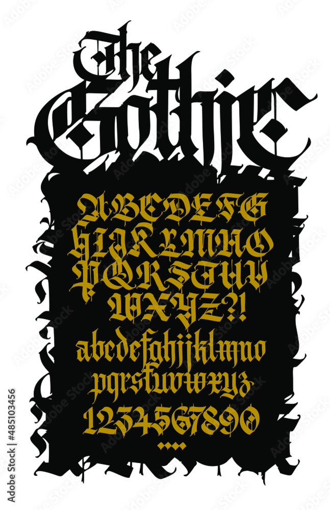Modern Gothic, full English alphabet. Vector. Medieval uppercase and ...