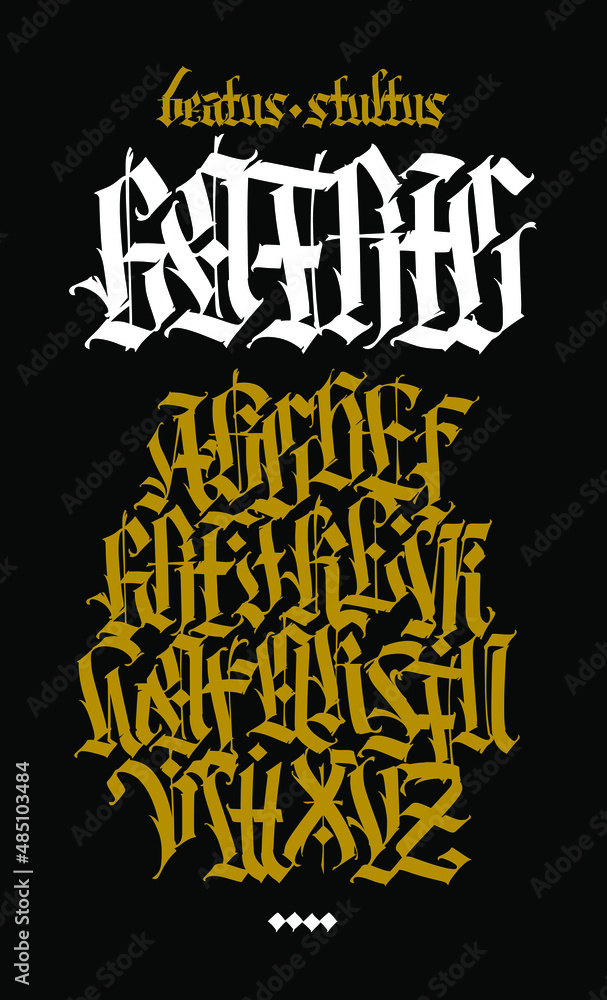 Gothic, English alphabet. Vector. Medieval latin gold letters. Signs ...