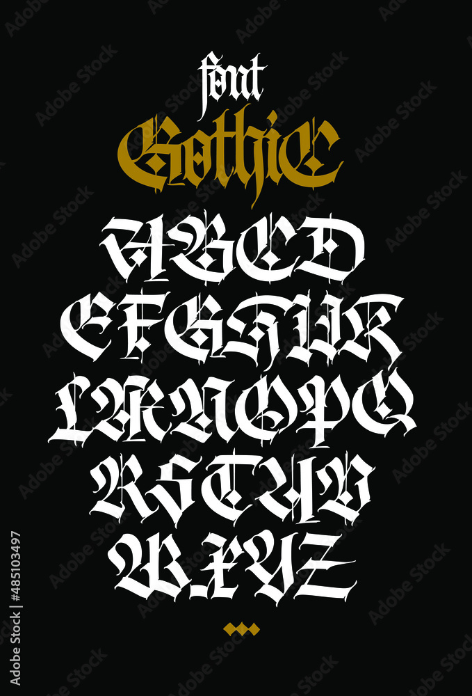 Gothic. Vector. Uppercase and lowercase white letters on a black ...