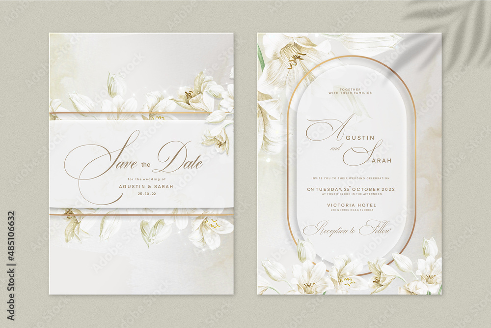 Elegant Geometric Wedding Invitation Template with White Flower Stock ...
