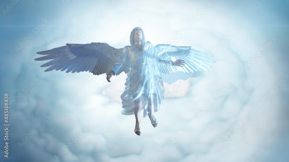 biblical angel with big white wings flying render 3d Stock Illustration ...