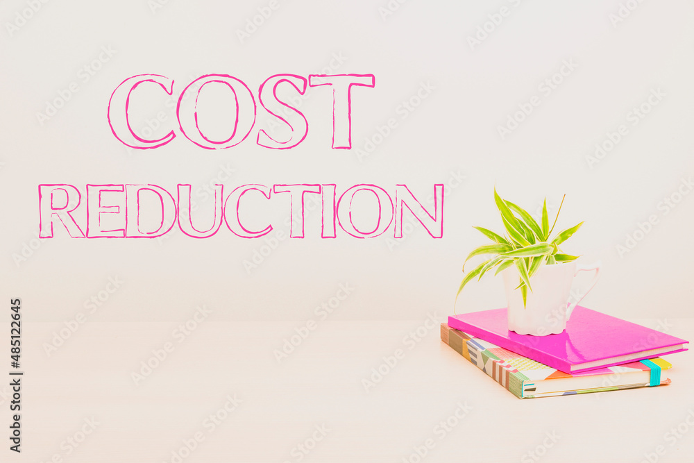 Hand writing sign Cost Reduction. Business overview process of finding ...