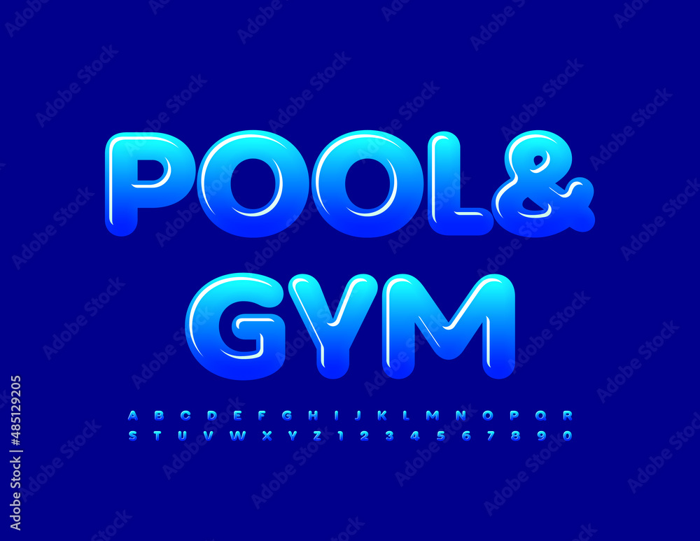 Vector blue Logo Pool and Gym. Creative Glossy Font. Modern Alphabet ...