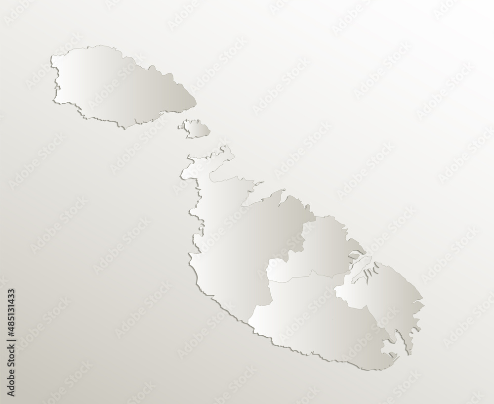 Malta map, Current regions, separates regions, card paper 3D natural ...