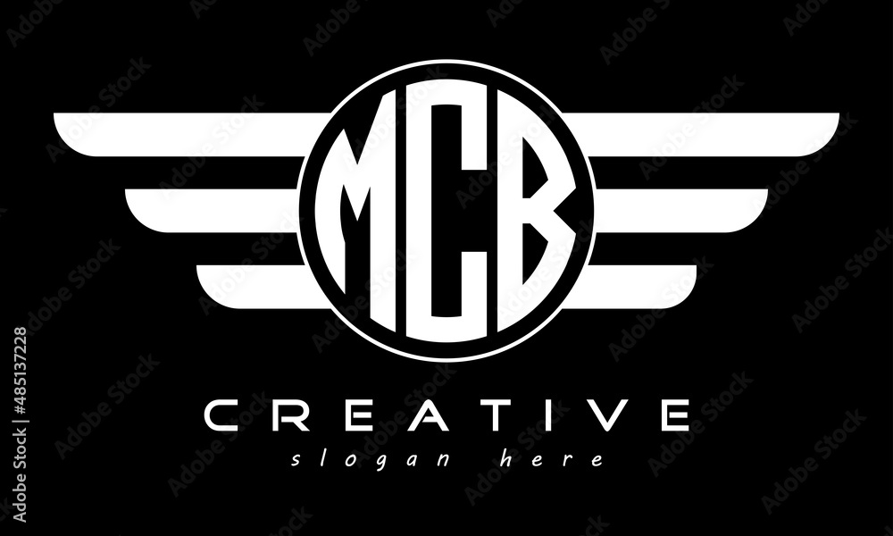 MCB three letter monogram type circle letter logo with wings vector ...