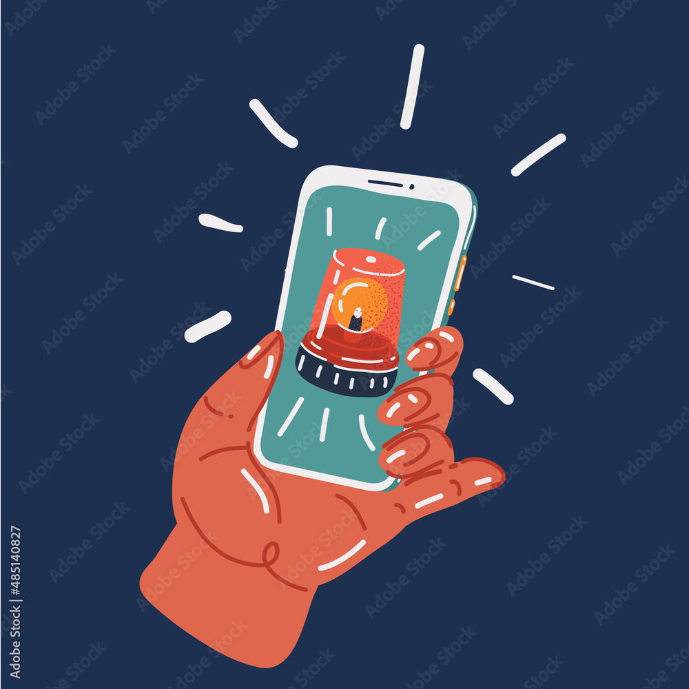 Cartoon vector illustration of hand hold smartphone with alert message ...