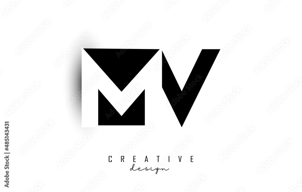 MV letters Logo with negative space design. Letter with geometric ...