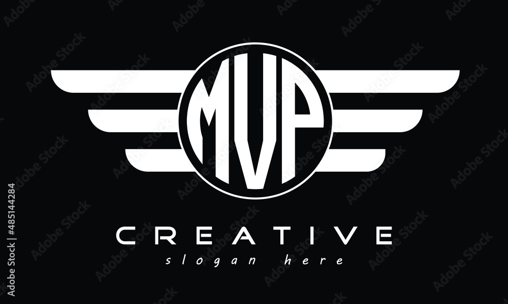 MVP three letter monogram type circle letter logo with wings vector ...