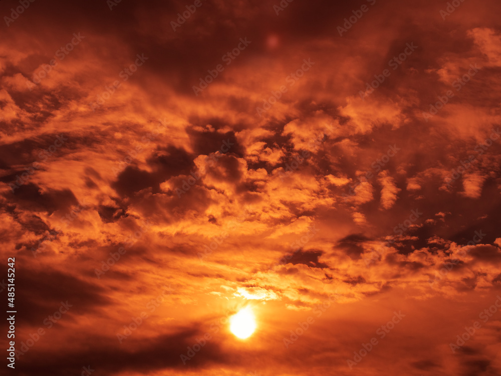 Sunset sky beautiful orange clouds background Stock Photo | Adobe Stock