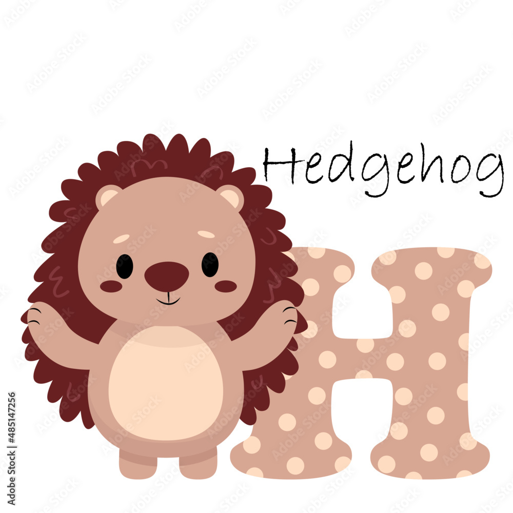 Illustration for the English alphabet with the image of a hedgehog, for ...