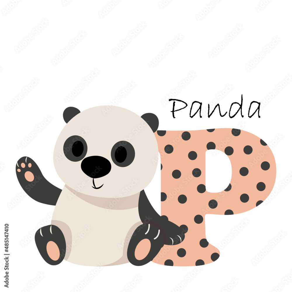 Illustration for the English alphabet with the image of a panda, for ...